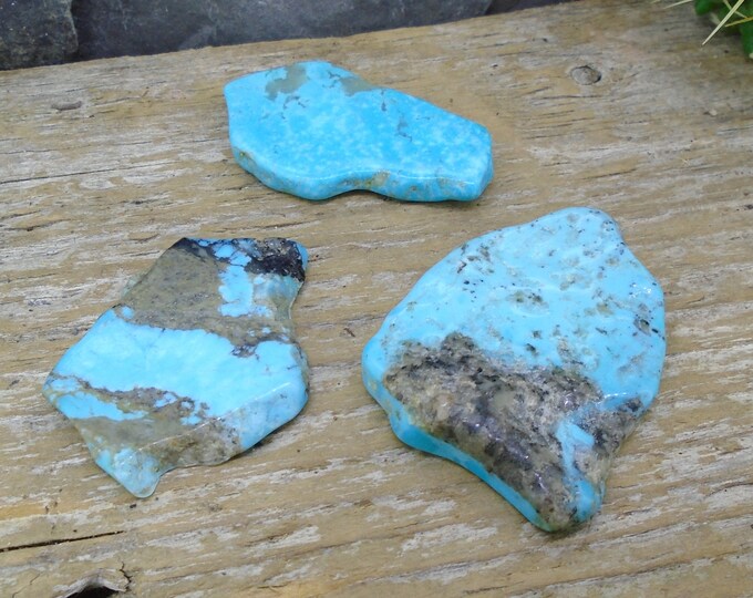 25g Kingman Turquoise Nugget Slices - 3 X Cut & Polished Natural Colour ...