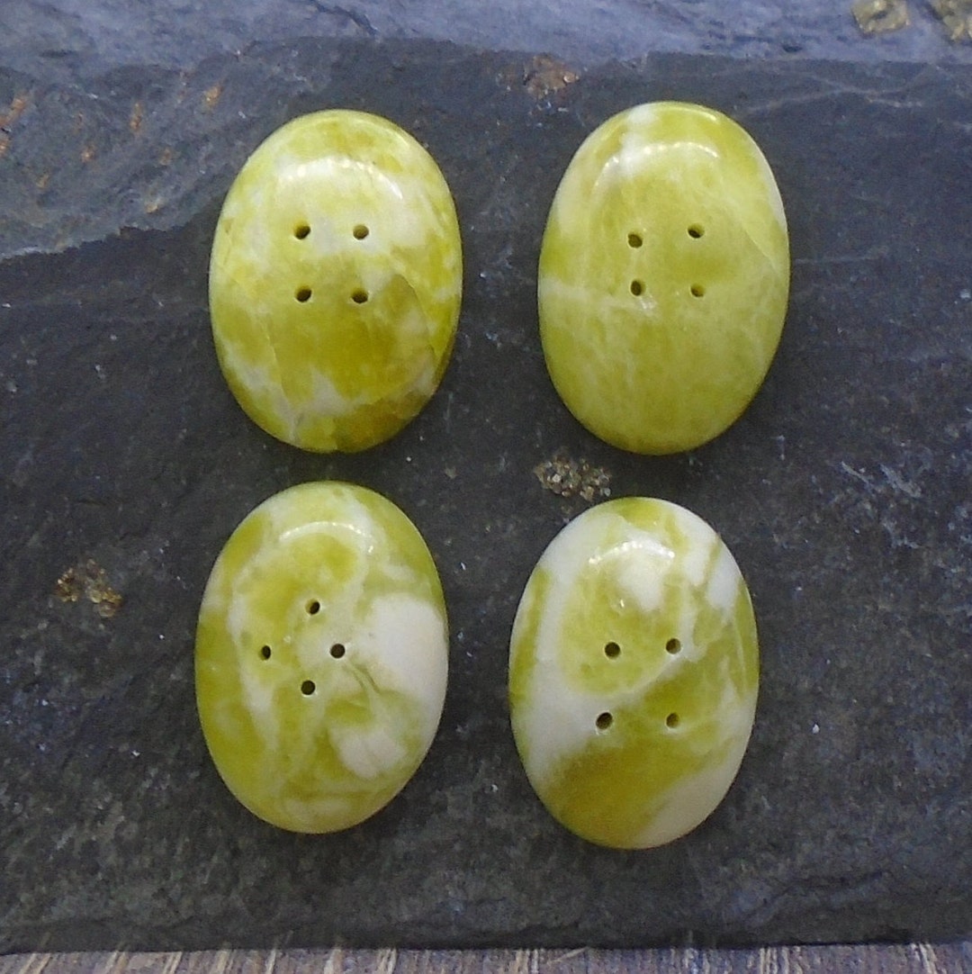 4 X Green Marble Buttons - Oval Shape, Natural Scottish Marble, Hand ...