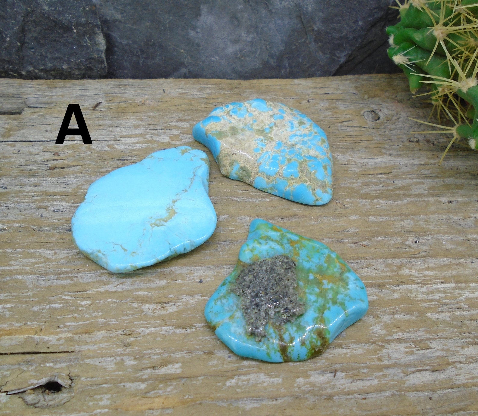 25g Kingman Turquoise Nugget Slices - 3 X Cut & Polished Natural Colour ...