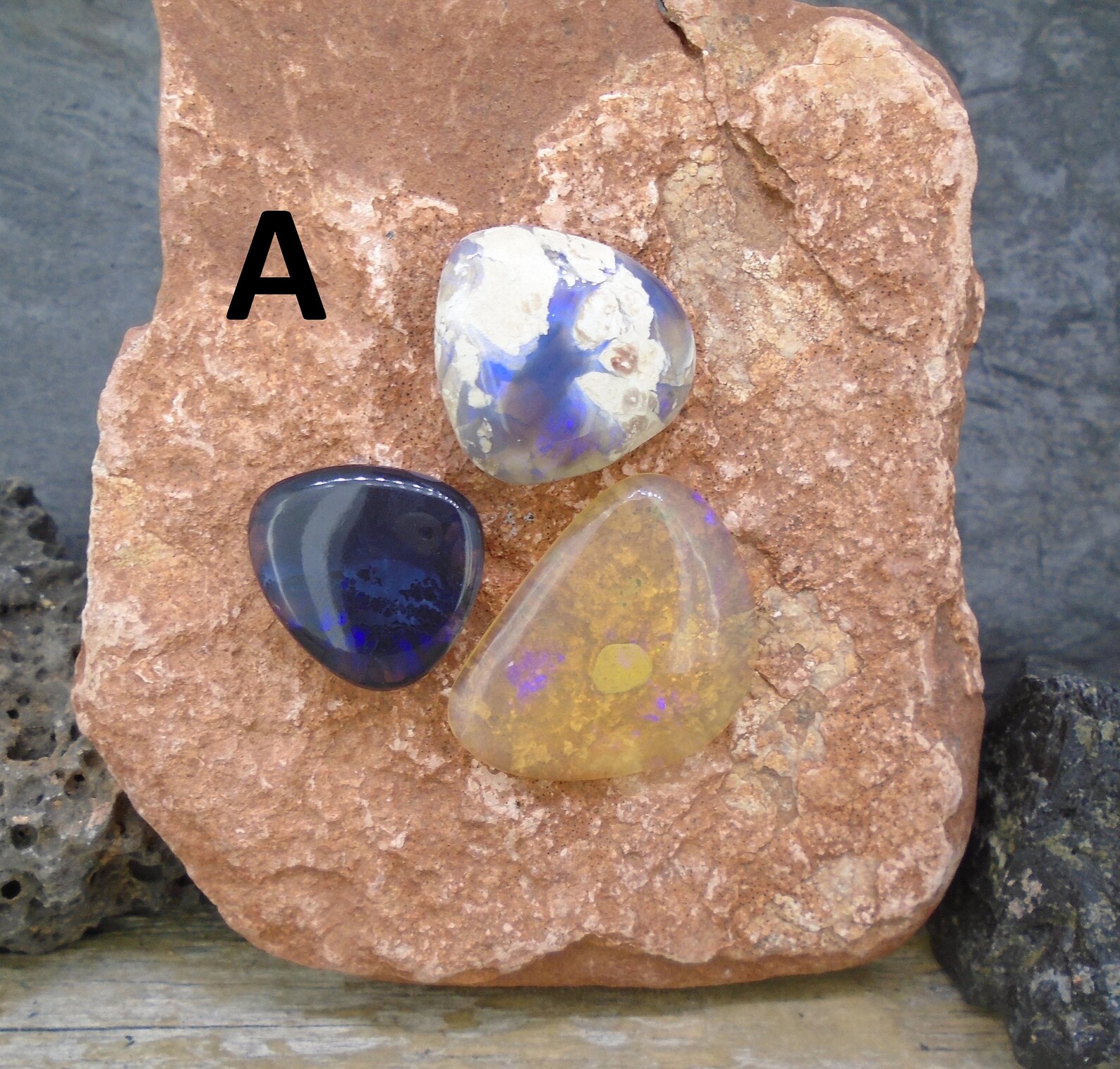 3 X Large Black Opal Cabs - 36ct Lots, Natural Colours, Cut & Polished ...