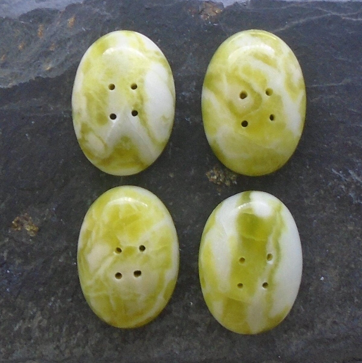 4 X Green Marble Buttons - Oval Shape, Natural Scottish Marble, Hand ...