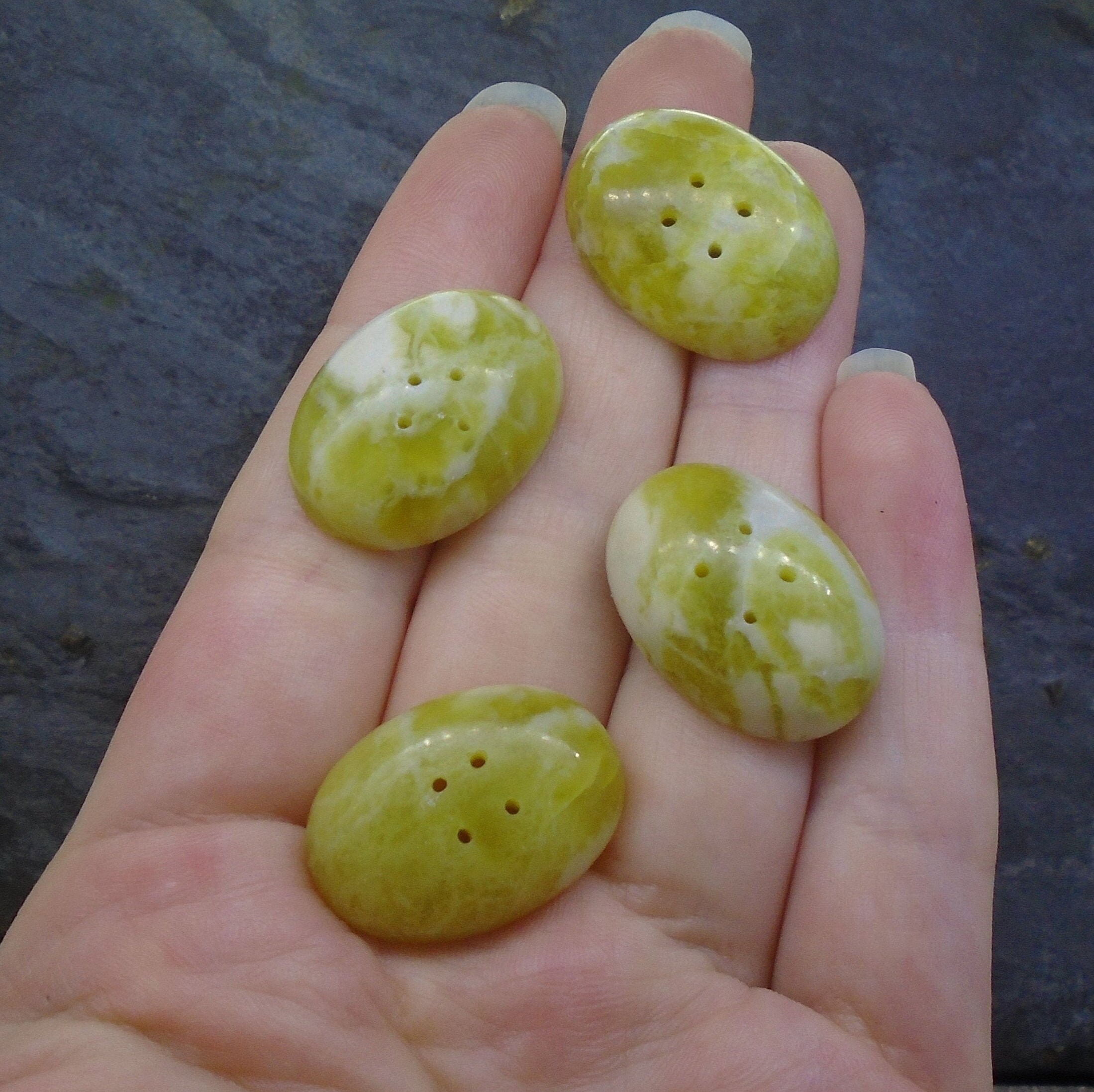 4 X Green Marble Buttons - Oval Shape, Natural Scottish Marble, Hand ...