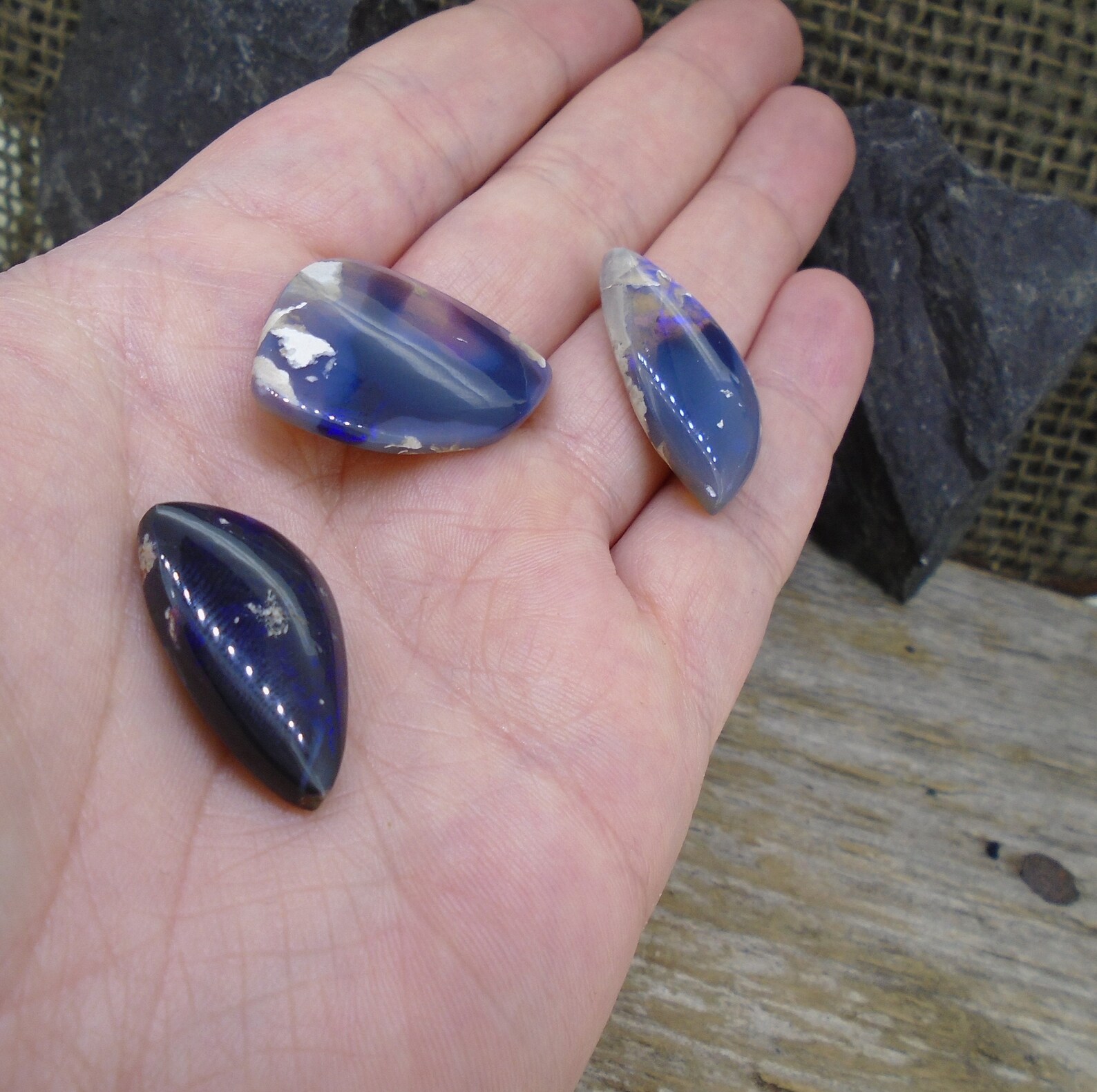 3 X Large Black Opal Cabs - 36ct Lots, Natural Colours, Cut & Polished ...