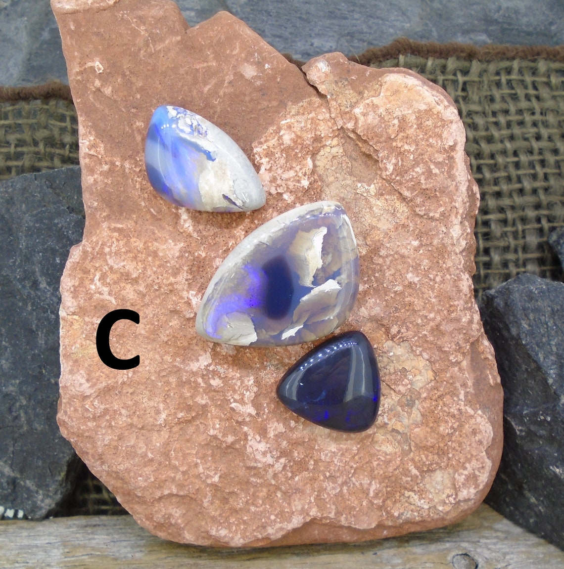3 X Large Black Opal Cabs - 36ct Lots, Natural Colours, Cut & Polished ...