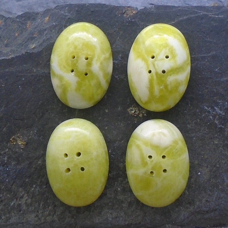 4 X Green Marble Buttons - Oval Shape, Natural Scottish Marble, Hand ...