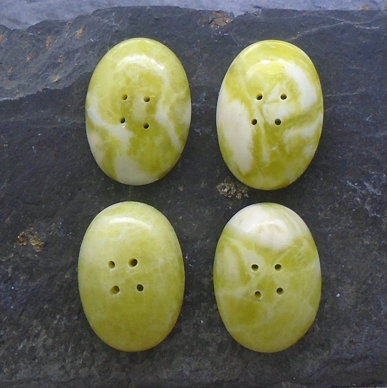4 X Green Marble Buttons - Oval Shape, Natural Scottish Marble, Hand ...