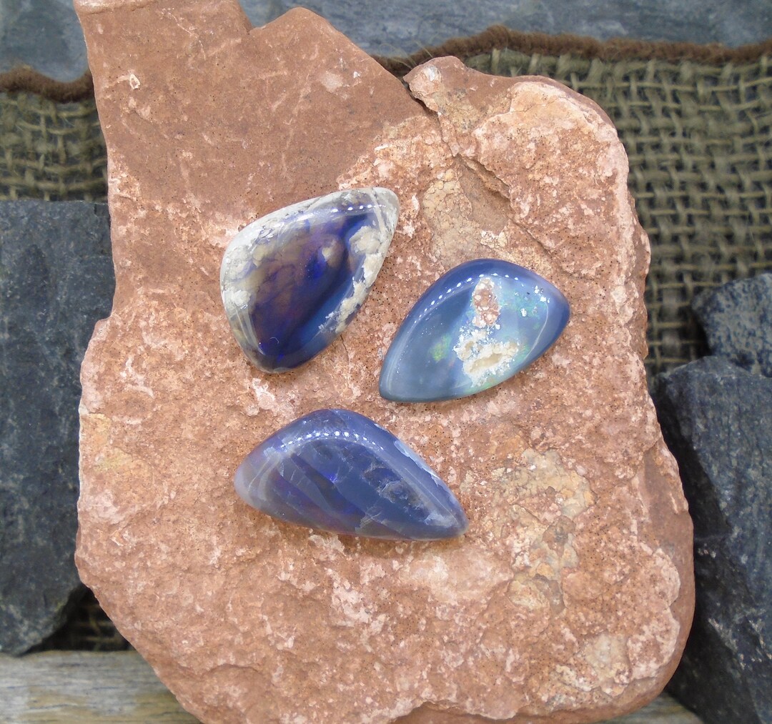 3 X Large Black Opal Cabs 36ct Lots, Natural Colours, Cut & Polished ...