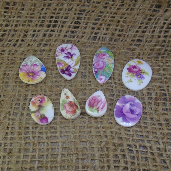 8 X Old English Rose Porcelain Drilled Cabochons 15g Vintage Floral Yellow Pink Purple Crafting FREE WORLDWIDE DELIVERY 3698 Etsy