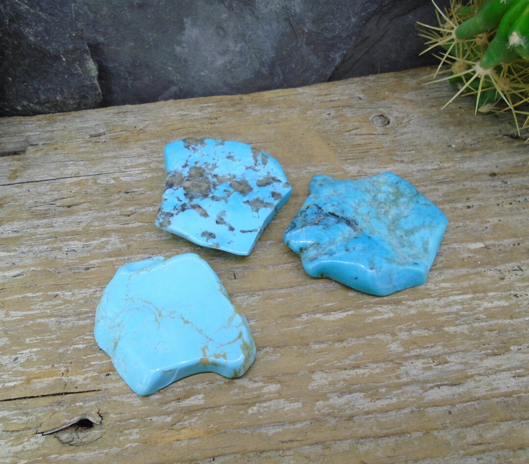 25g Kingman Turquoise Nugget Slices - 3 X Cut & Polished Natural Colour ...