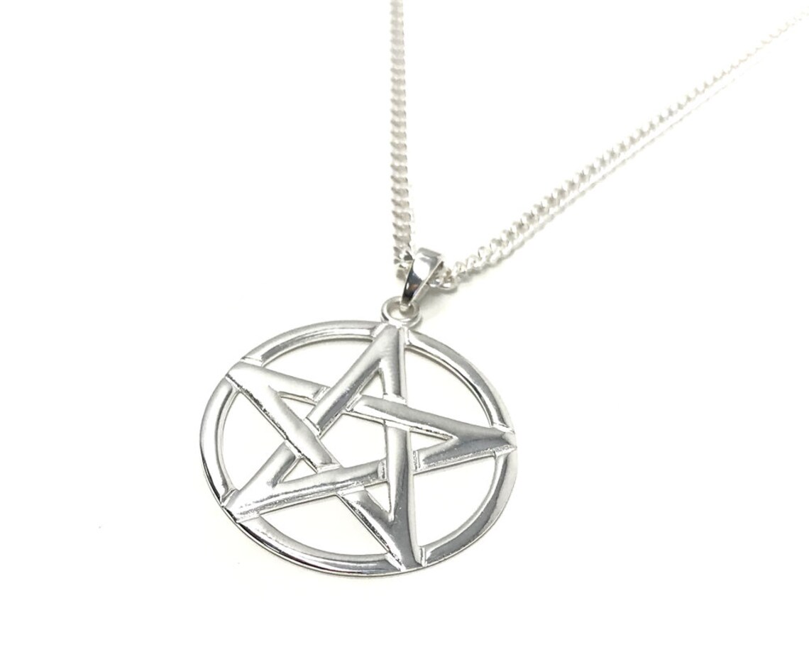 Sterling Silver Pentacle Pendant on 60 Cm Medium Diamond-cut Curb Chain ...