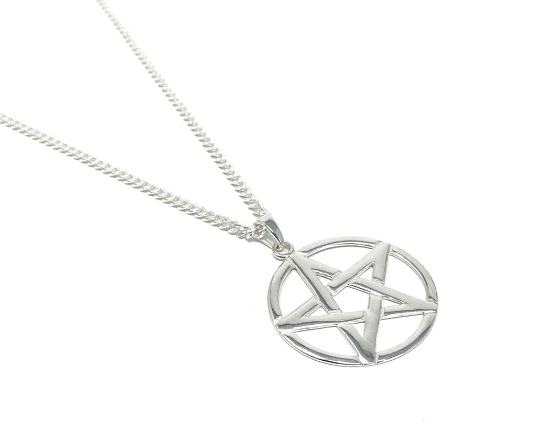 Sterling Silver Pentacle Pendant on 60 Cm Medium Diamond-cut Curb Chain ...