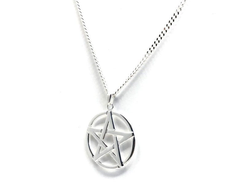 Sterling Silver Pentacle Pendant on 60 Cm Medium Diamond-cut Curb Chain ...