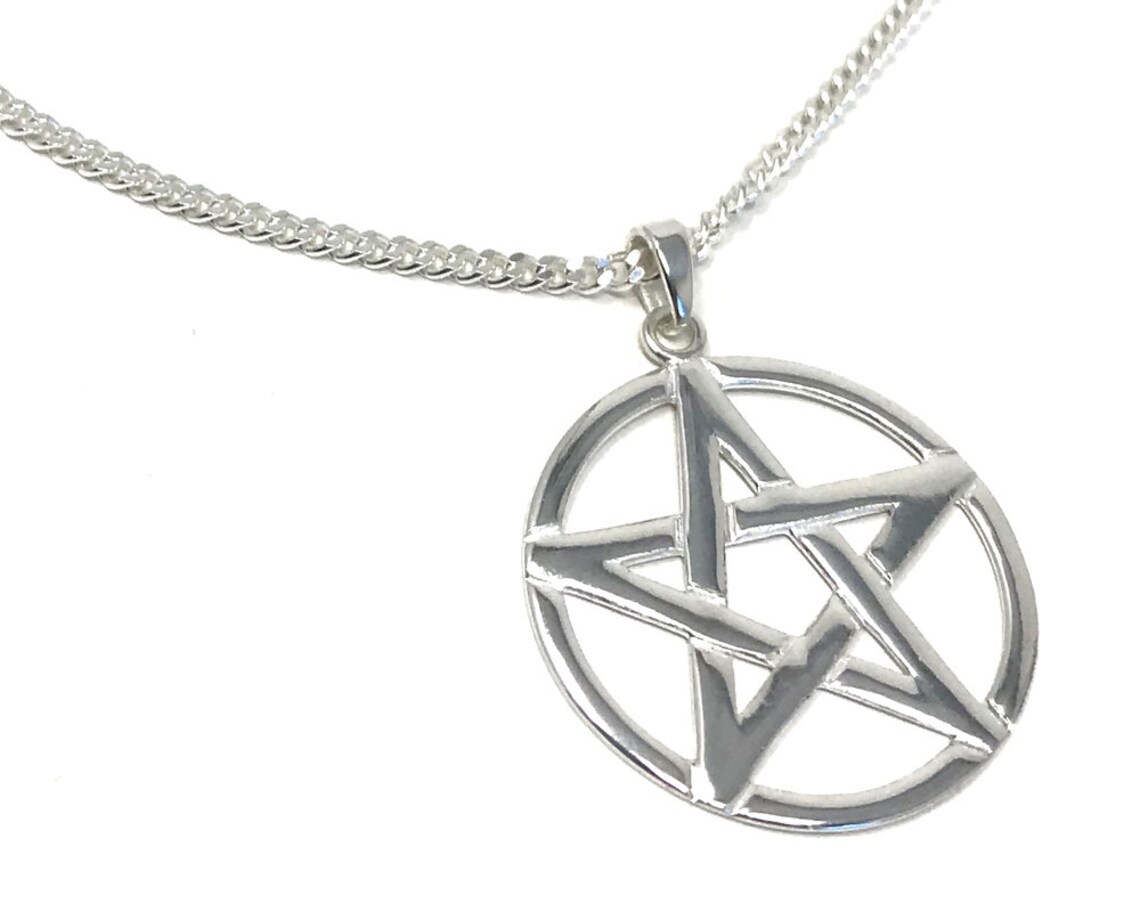 Sterling Silver Pentacle Pendant on 60 Cm Medium Diamond-cut Curb Chain ...