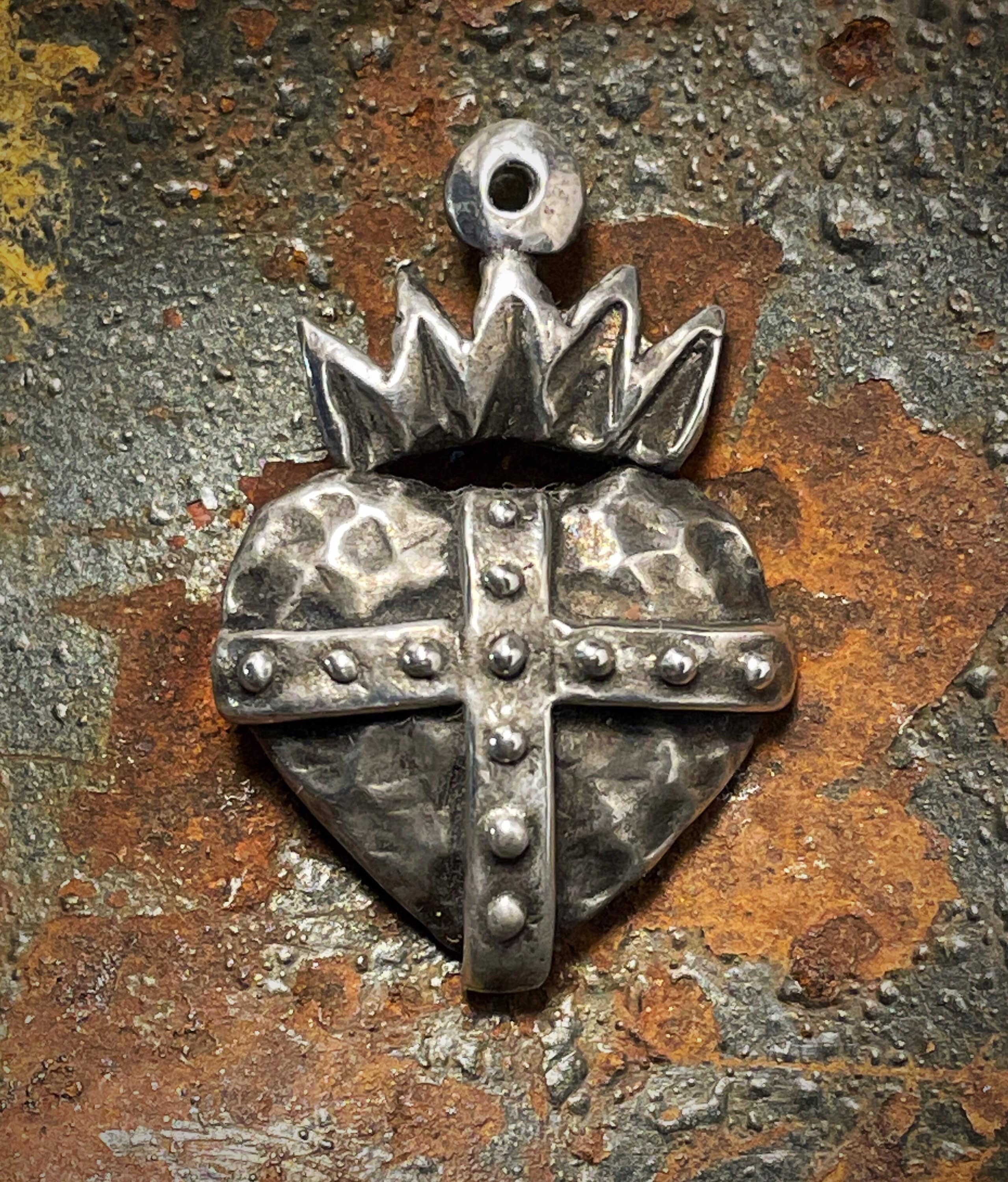 Flaming Heart Heart with Crown Heart Pendant P1044 | Etsy