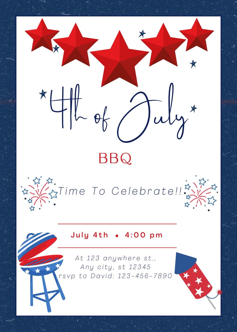 Editable 4th of July BBQ Invitation Independence Day BBQ Barbeque ...