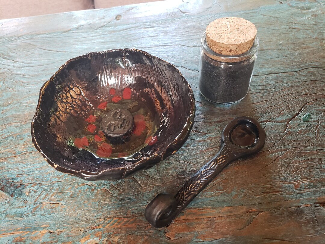 Black Salt Ceremony Vessel With Tea Spoon & Salt - Etsy