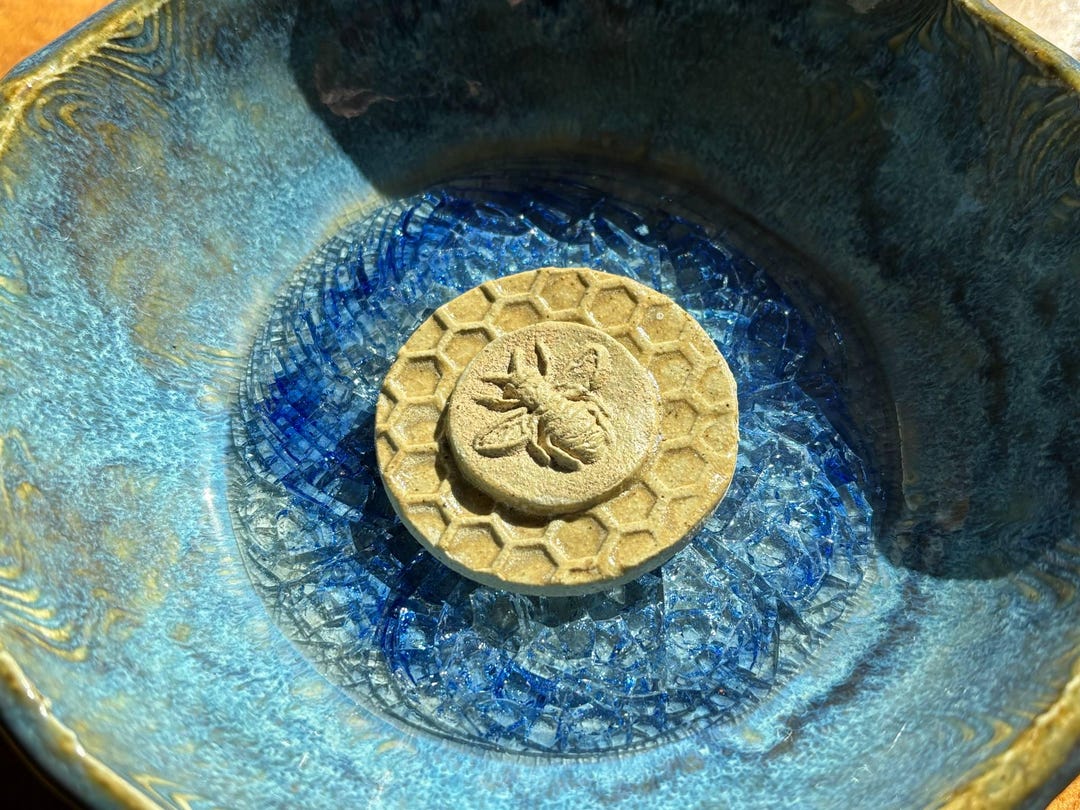 Ceramic Bee & Butterfly Watering Dish ~bee Goddess Alter~ Dreamy Blues ...