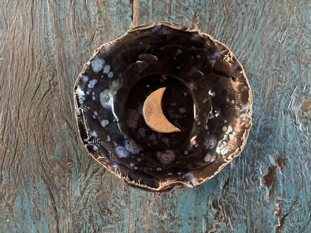 Ceramic Moon Water Collection Vessel With Crescent Moon in Starry Sky ...