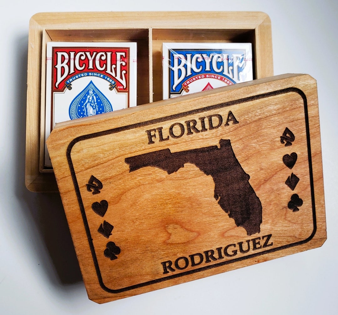 Personalized Playing Card Box With State Engraving on Small Wood Box ...