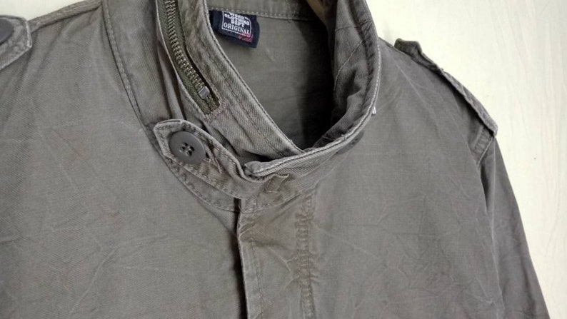 Vintage Bartack Work Clothing Military Jacket Double Patch Pocket Snap ...