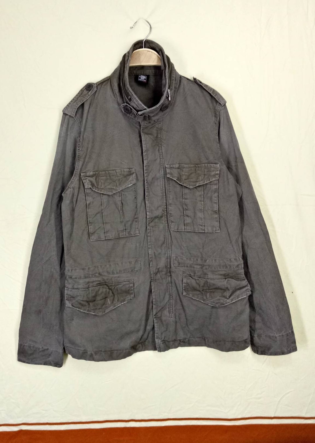 Vintage Bartack Work Clothing Military Jacket Double Patch Pocket Snap ...