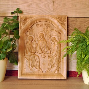 Orthodox Wooden Carved Icon Holy Trinity. Christian Faith Art / Wood ...