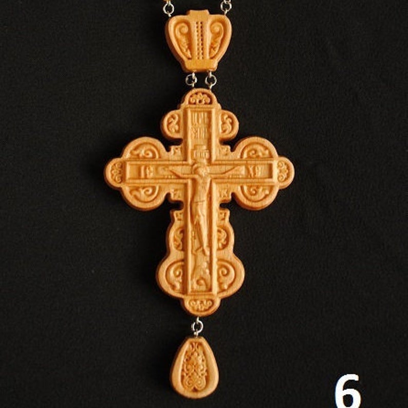 Carved Wooden Orthodox Pectoral Cross With Chain - Etsy
