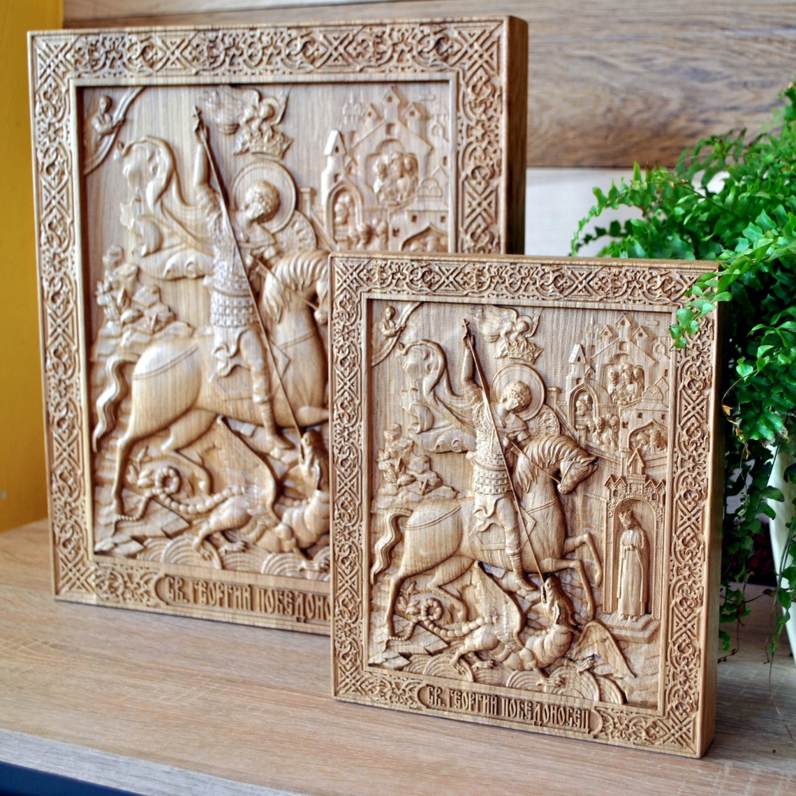 Set of Two Wooden Carved Orthodox Icon of St. George Wall | Etsy