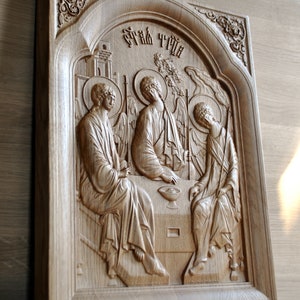 Orthodox Wooden Carved Icon Holy Trinity. Christian Faith Art / Wood ...