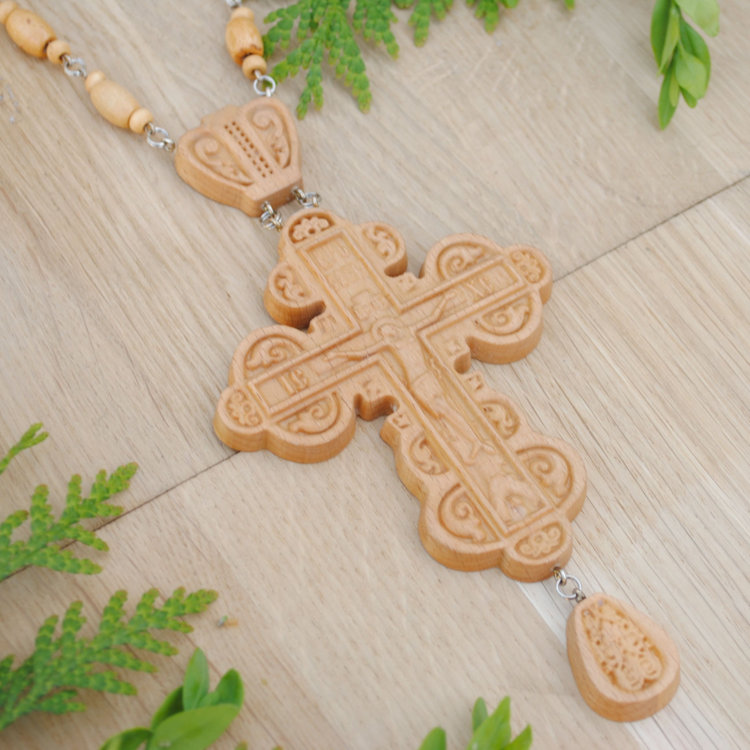 Carved Wooden Orthodox Pectoral Cross With Chain - Etsy