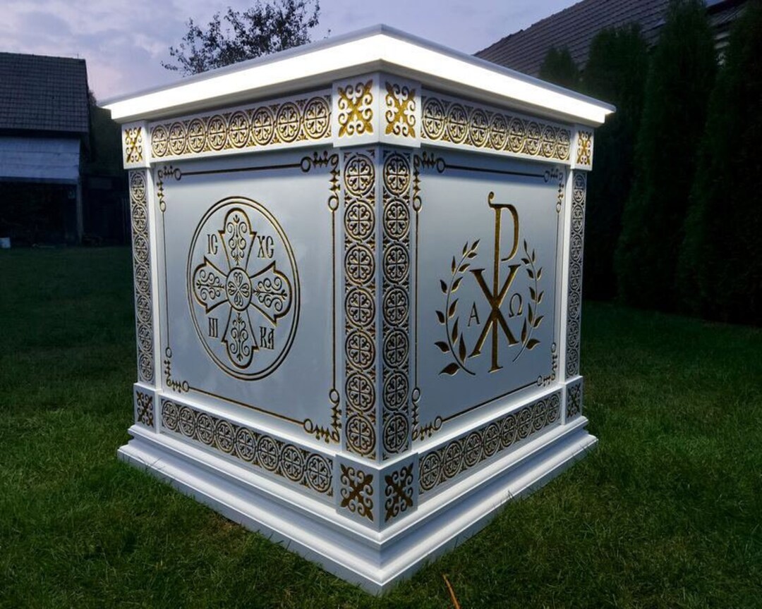 Wood-carved Christian Altar Table: White and Gold Orthodox Church ...