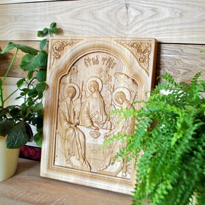 Orthodox Wooden Carved Icon Holy Trinity. Christian Faith Art / Wood ...