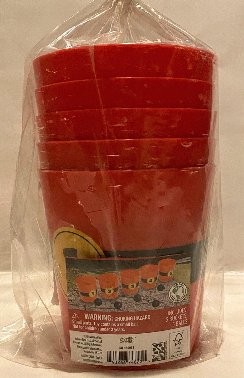 CHRISTMAS Kids' Bucket Party Game - Includes (5) Buckets and (5) Balls ...