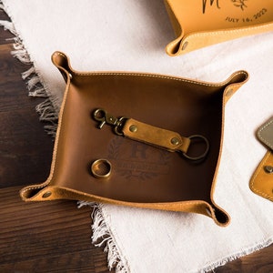 Engraved Leather Valet Tray - Personalized Catchall Ring Key Tray ...