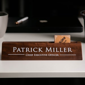 Wood Name Block With Card Slot (white Print 10") - Personalized Desk ...