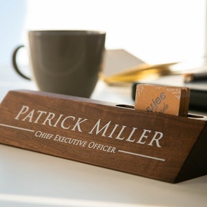 Wood Name Block With Card Slot (white Print 10") - Personalized Desk ...