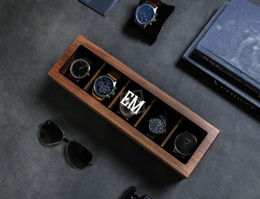 Wide Wood Watch Box design 7 Monogram Watch Collection Keepsake Display ...