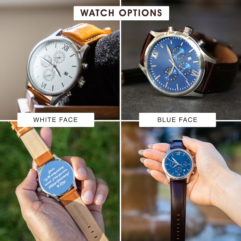 Engraved Metal Watch & Glass Top Walnut Gift Box (SET) - Mens Leather ...
