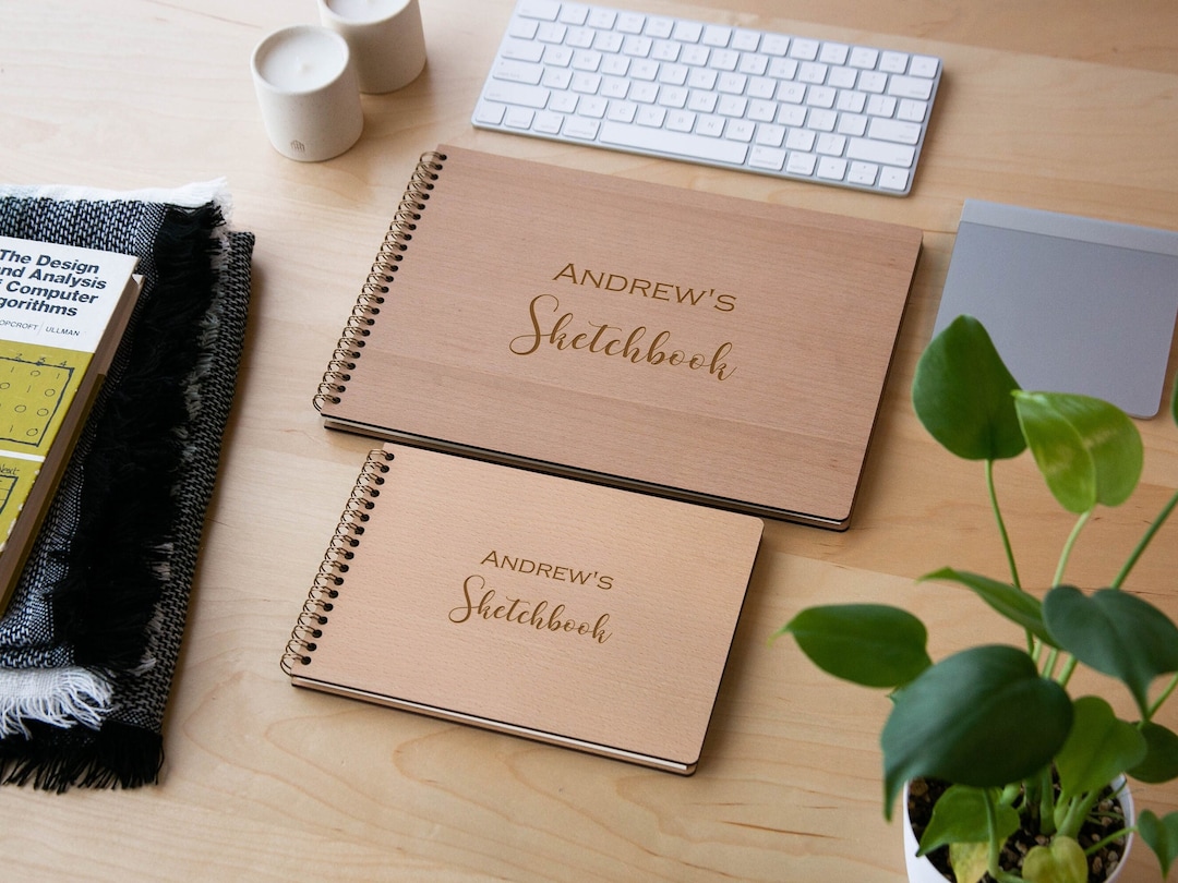 Engraved Spiral Wood Notebook (design L) - Wooden Drawing Notepad ...