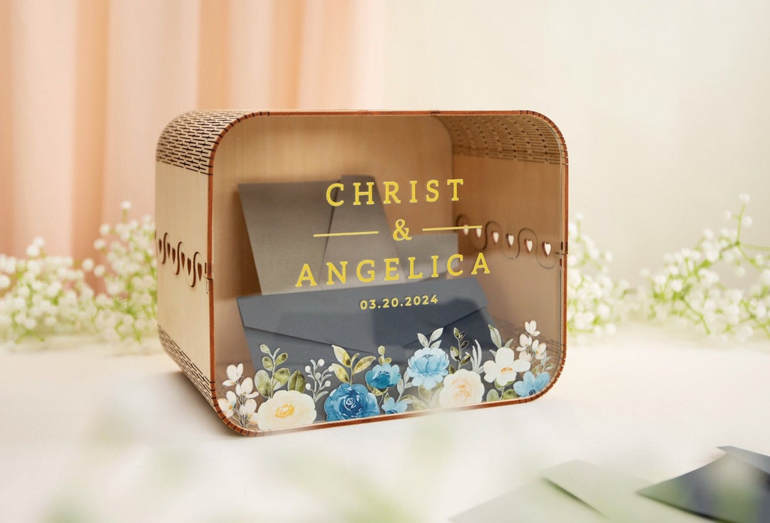 Wood & Acrylic Wedding Card Box (design 5) , Boho Wedding Decorations ...