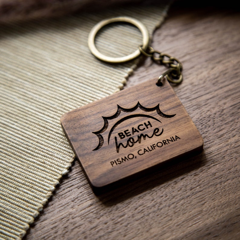 Rectangle Wood Key Chain Custom Engraved Keychain Airbnb - Etsy