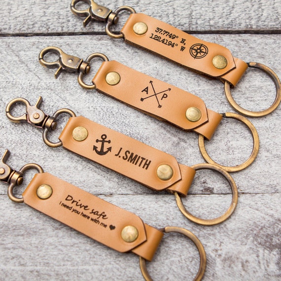 Leather Key Chain FOB Engraved Travel Accessory Keychain | Etsy