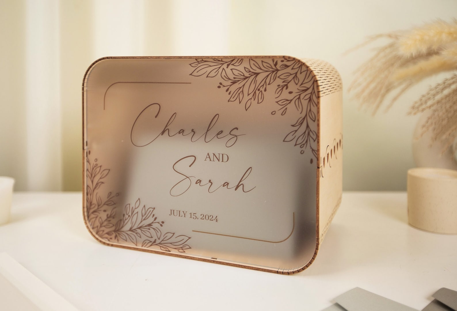 Wood & Acrylic Wedding Card Box (design 10) - Boho Wedding Decorations ...