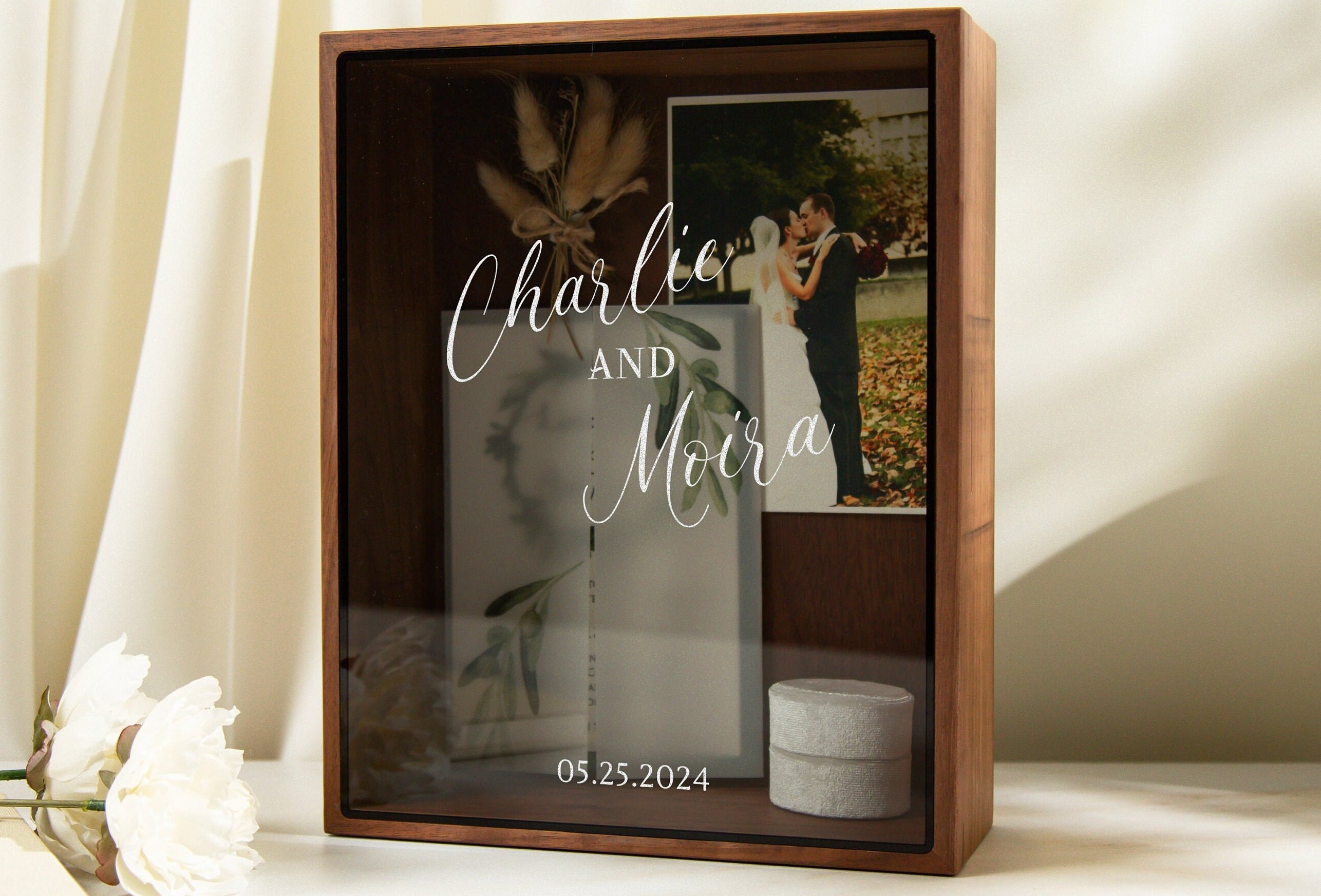 8x10 Shadow Box With Glass Lid (design 1) - Wedding Memory Box Gift for ...