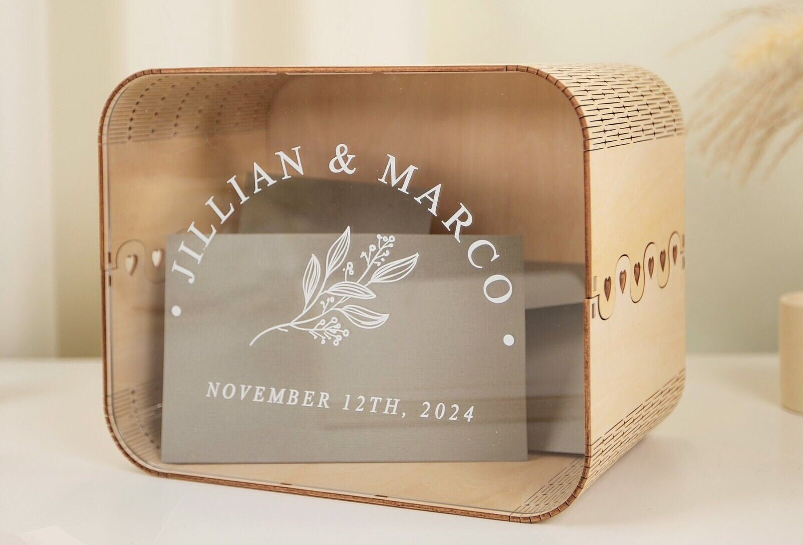 Wood & Acrylic Wedding Card Box (design 8) - Boho Wedding Decorations ...