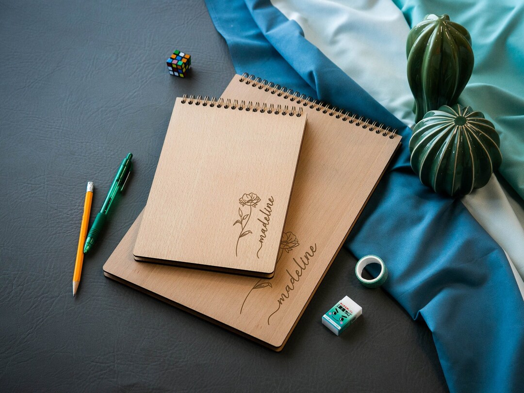 Engraved Spiral Wood Notebook (design F) - Wooden Drawing Notepad With ...