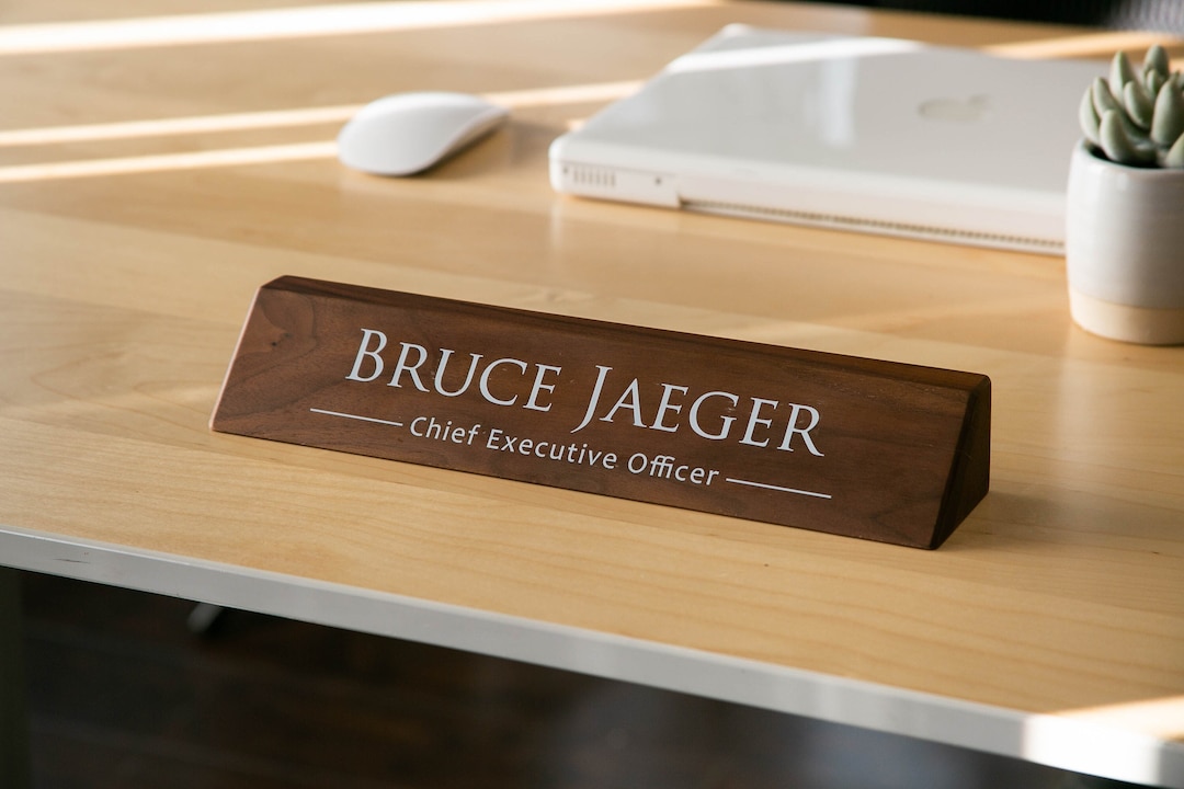 Wood Name Block (white Print 11.75") - Custom Long Desk Name Plate for ...
