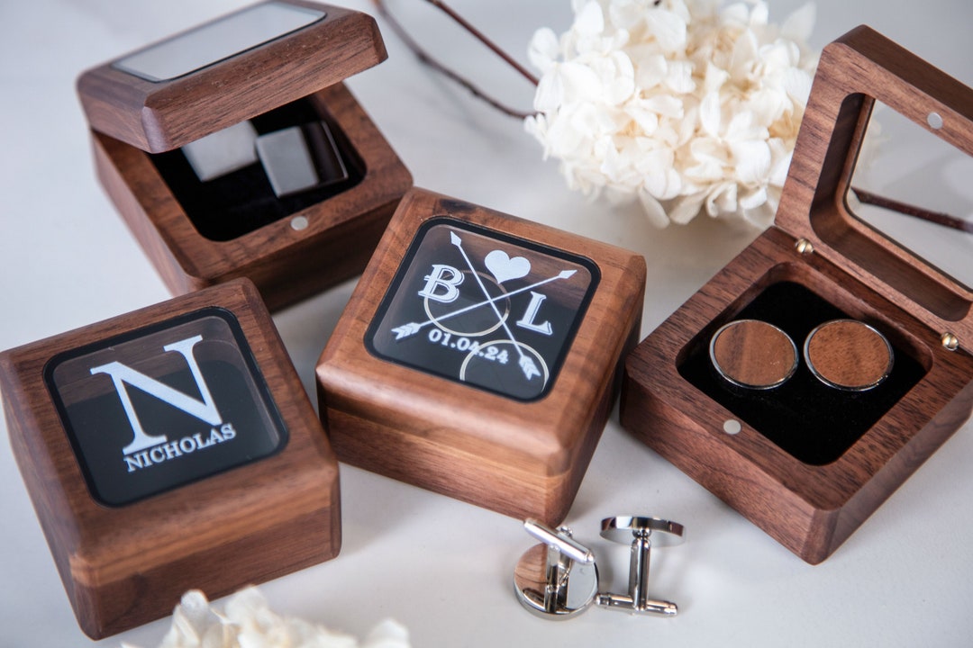 Premium Cufflinks Box With Glass Lid Only UV Printed Custom Wood Cuff ...