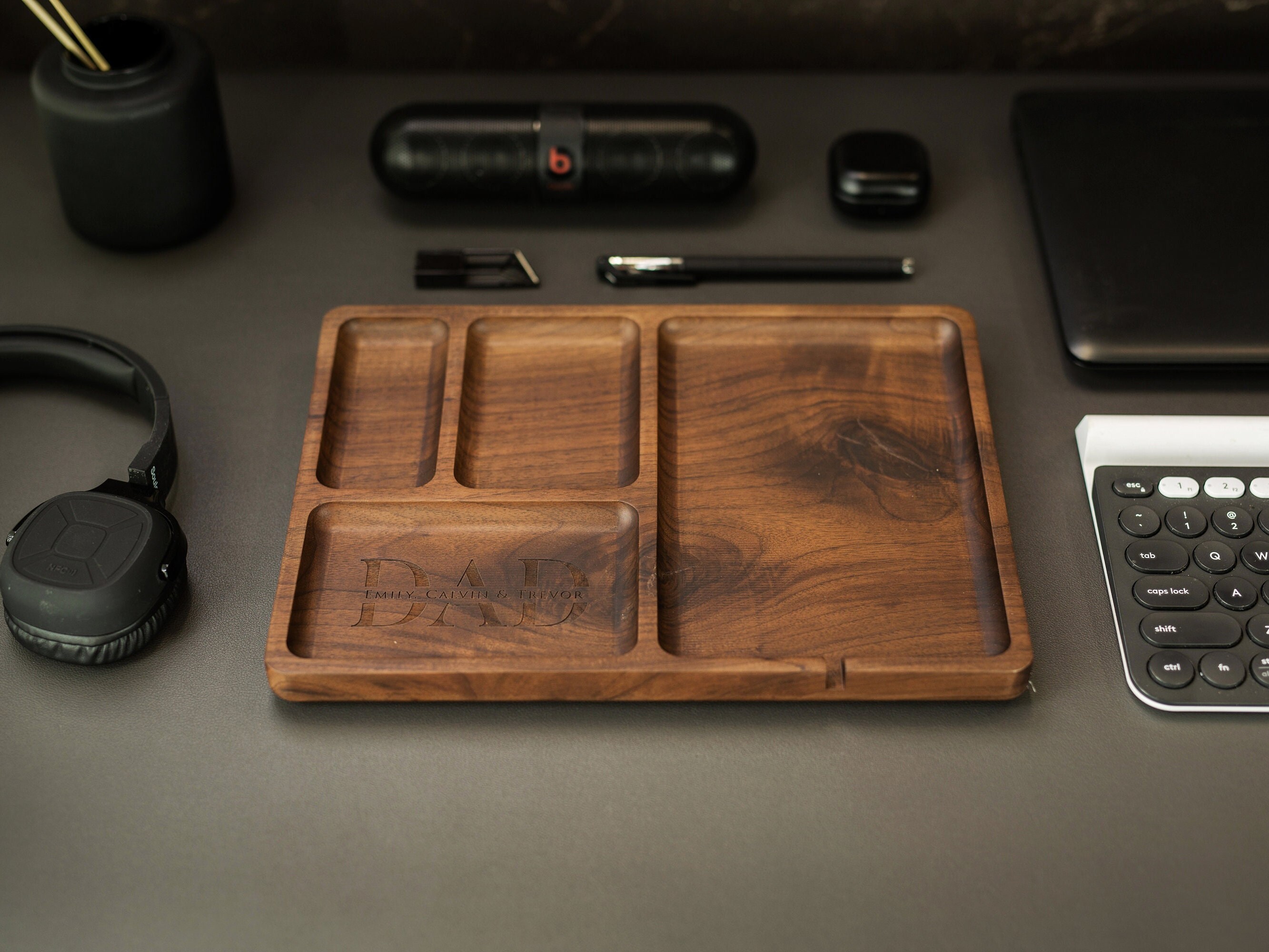 Engraved Rectangle Organizer Catchall D5 - 8.5x11.5" Large Wood Custom ...