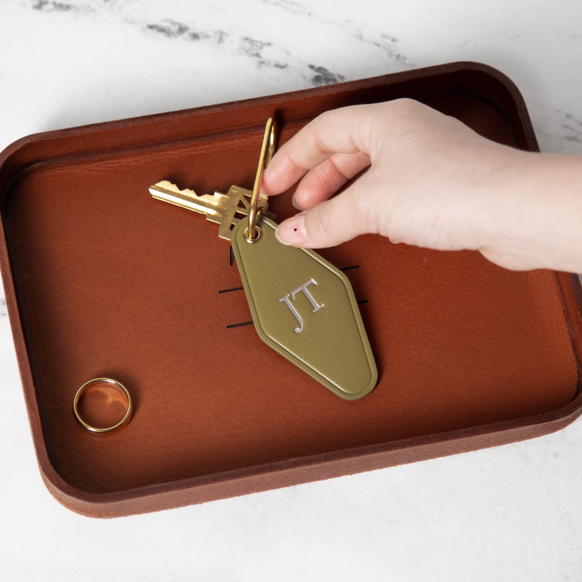 Embossed Diamond Leather Keychain (initials) - Luxury Key Chain ...